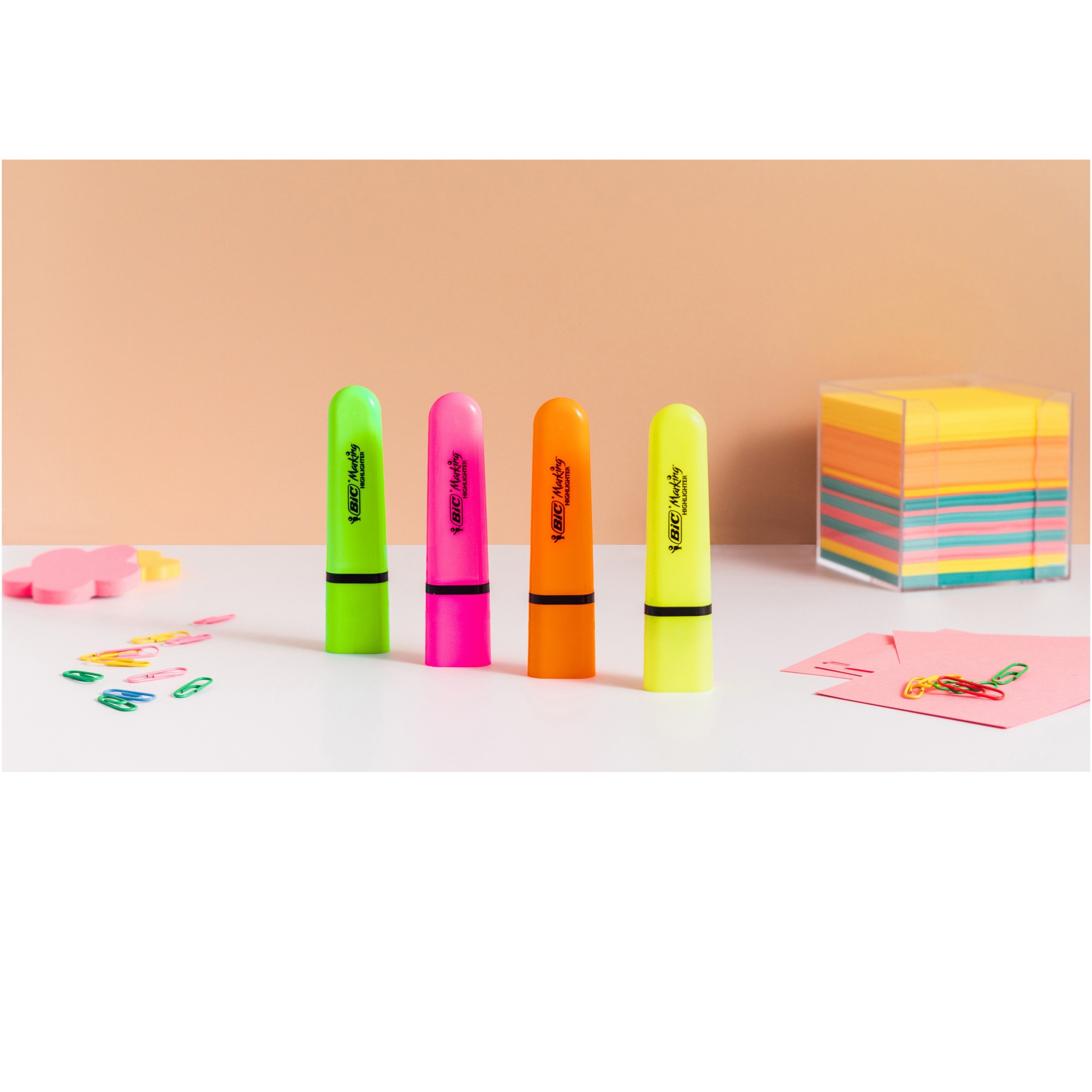 Маркери Highlighter, Плоски, Разнообразни неонови цветове, 4 броя ...