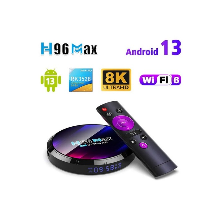 Mediaplayer H96 Max RK3528, Cu telecomanda, Android 13, Rezolutie 8K ...