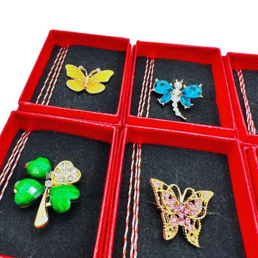 Set 12 martisoare tip brose zodia capricorn NM - 10 cutie si snur ...