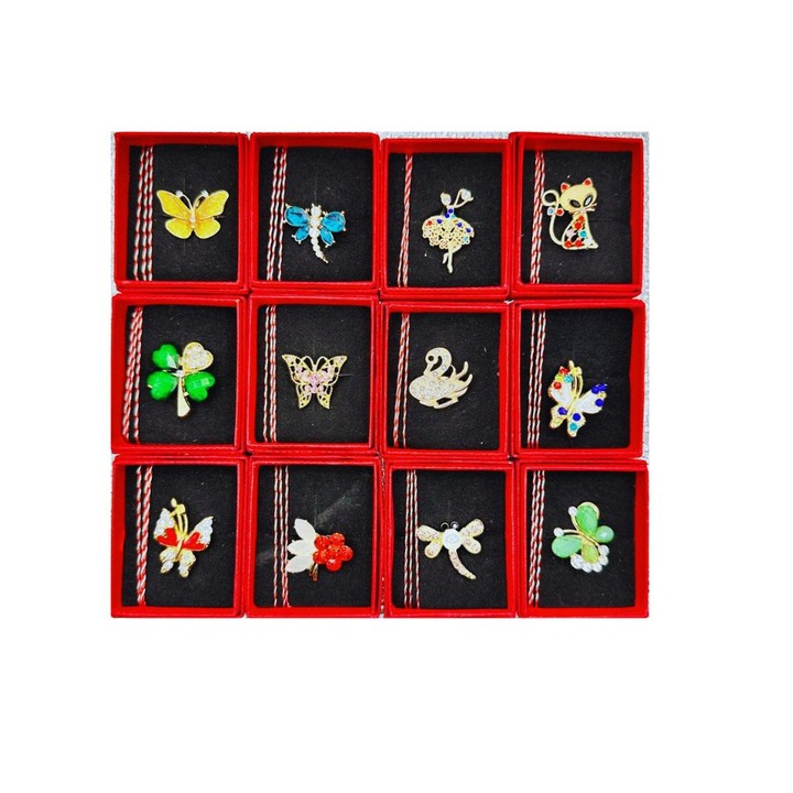 Set 12 martisoare tip brose zodia capricorn NM - 10 cutie si snur ...