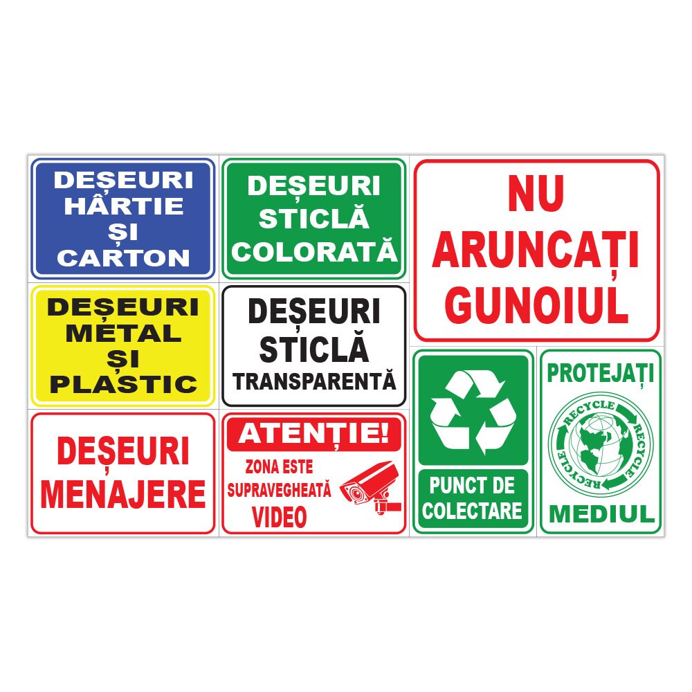 Set 9 Indicatoare pentru Reciclare, laminate, folie PVC autoadeziva ...