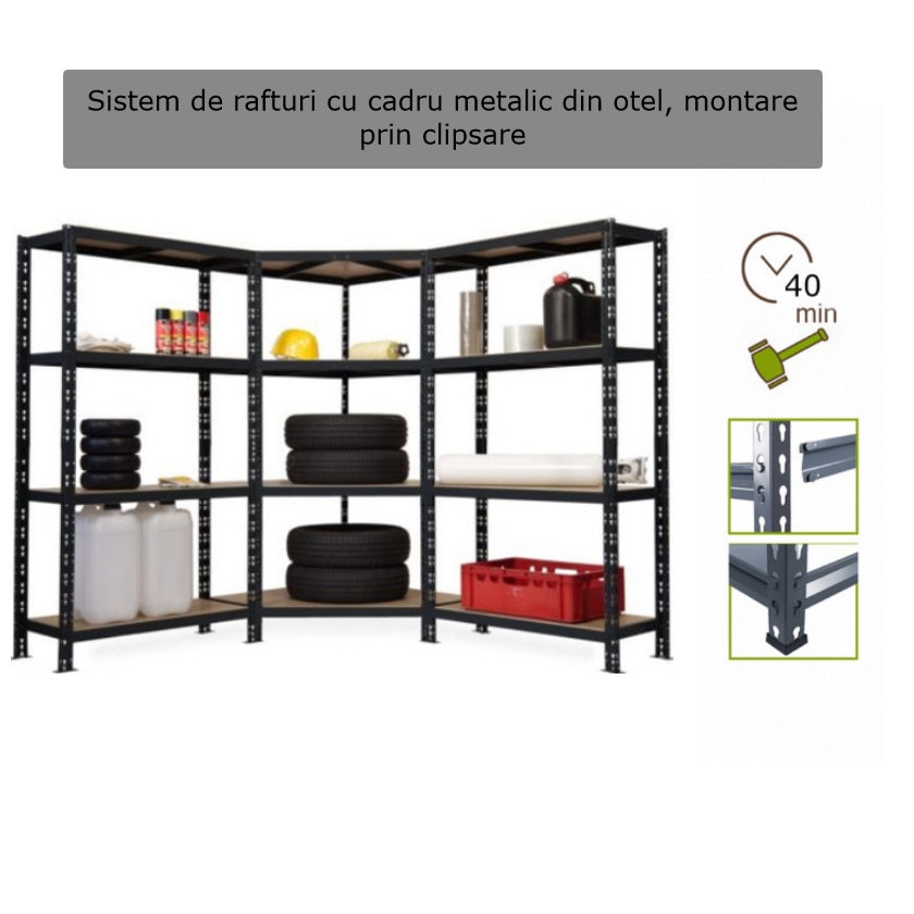 Raft depozitare metalic, sistem din 3 rafturi pentru garaj, atelier ...