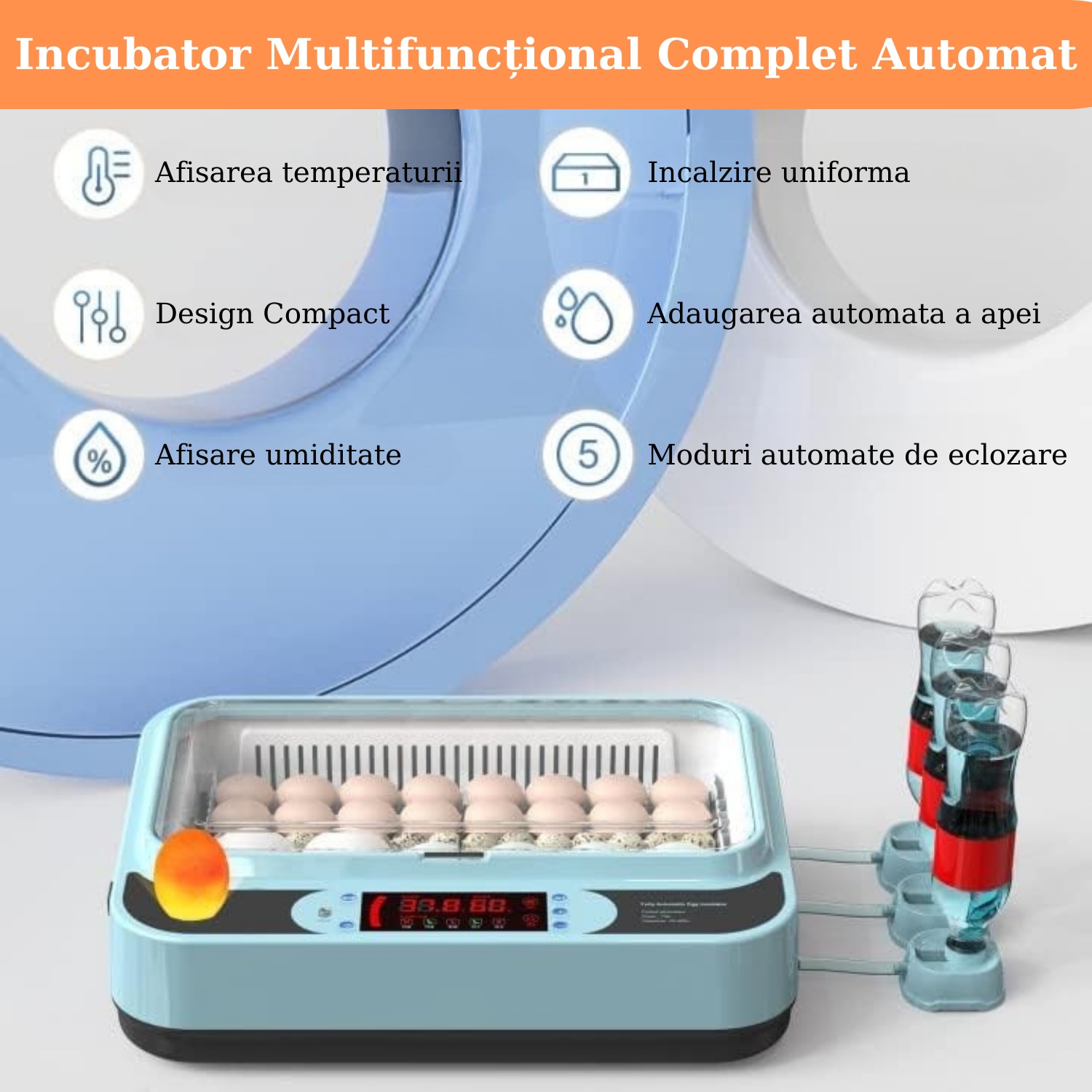 Incubator automat oua cu afisaj de temperatura, umiditate si intoarcere ...