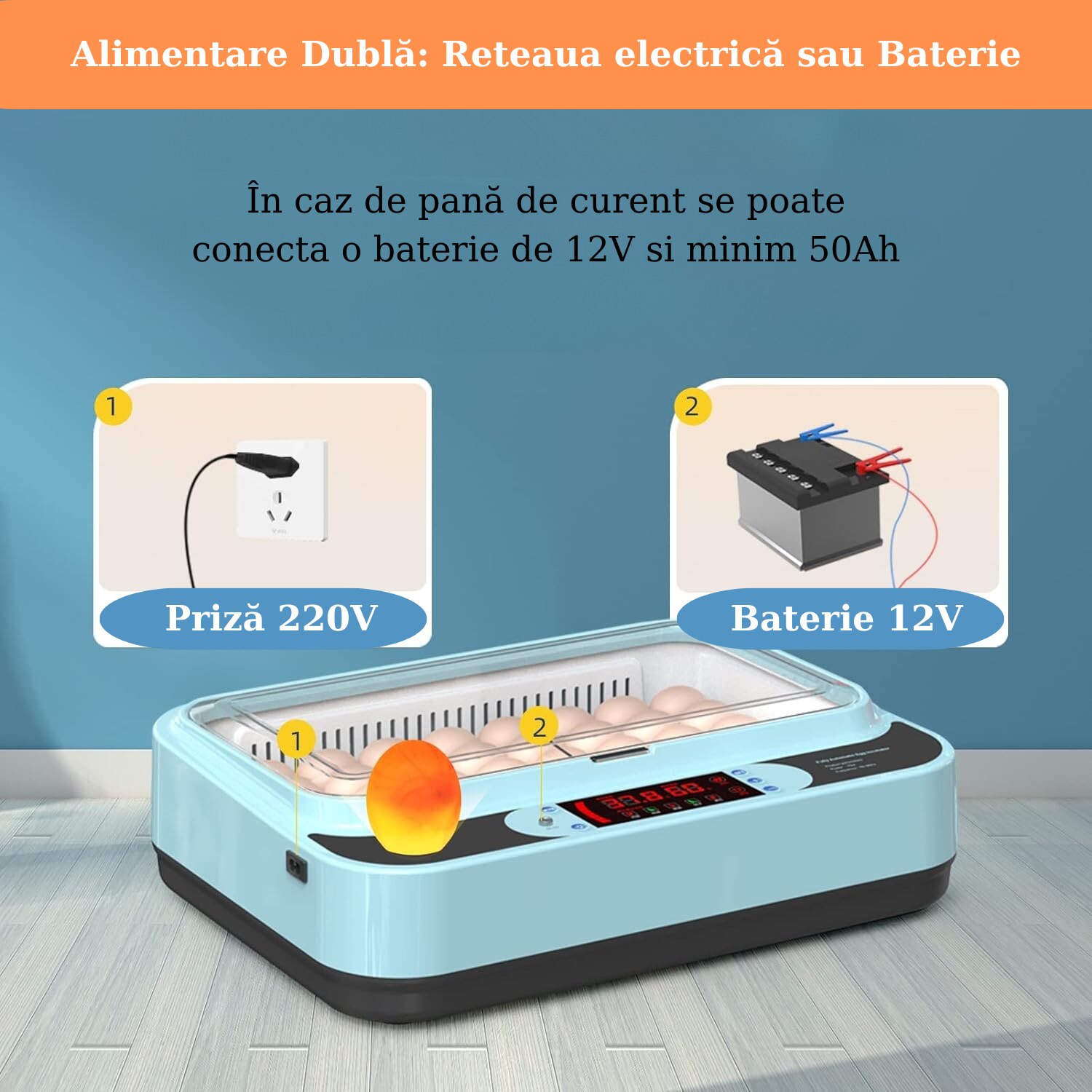 Incubator automat oua cu afisaj de temperatura, umiditate si intoarcere ...