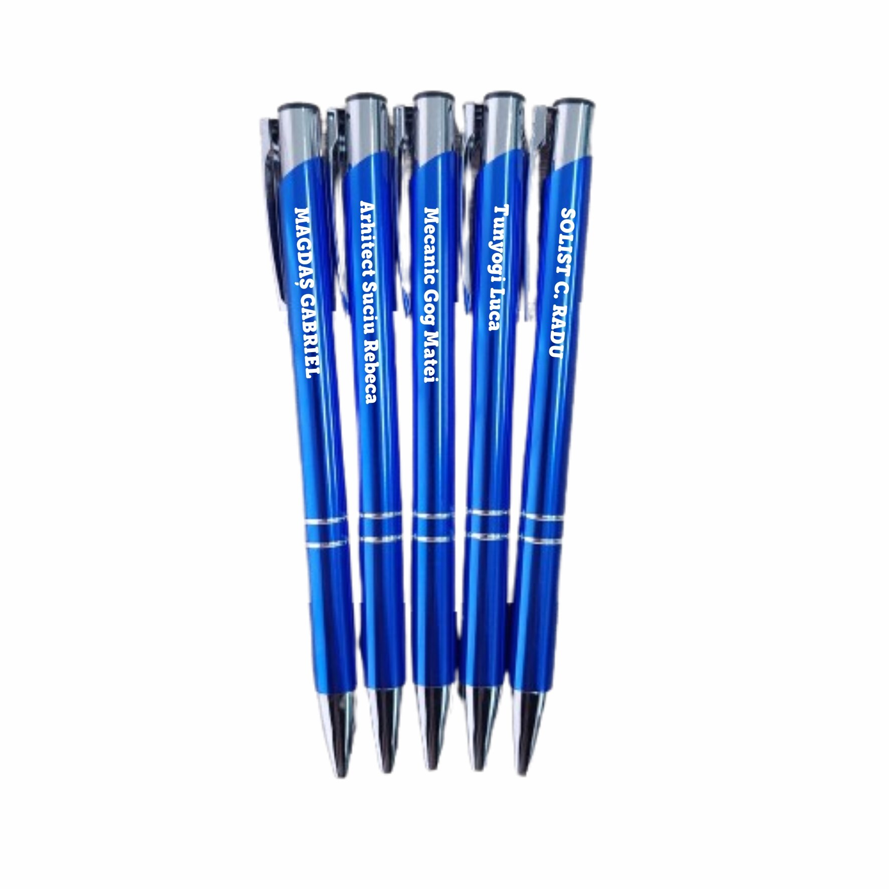 Set 5 pixuri metalice, corp albastru, scris albastru, Inedit Print SET4 ...