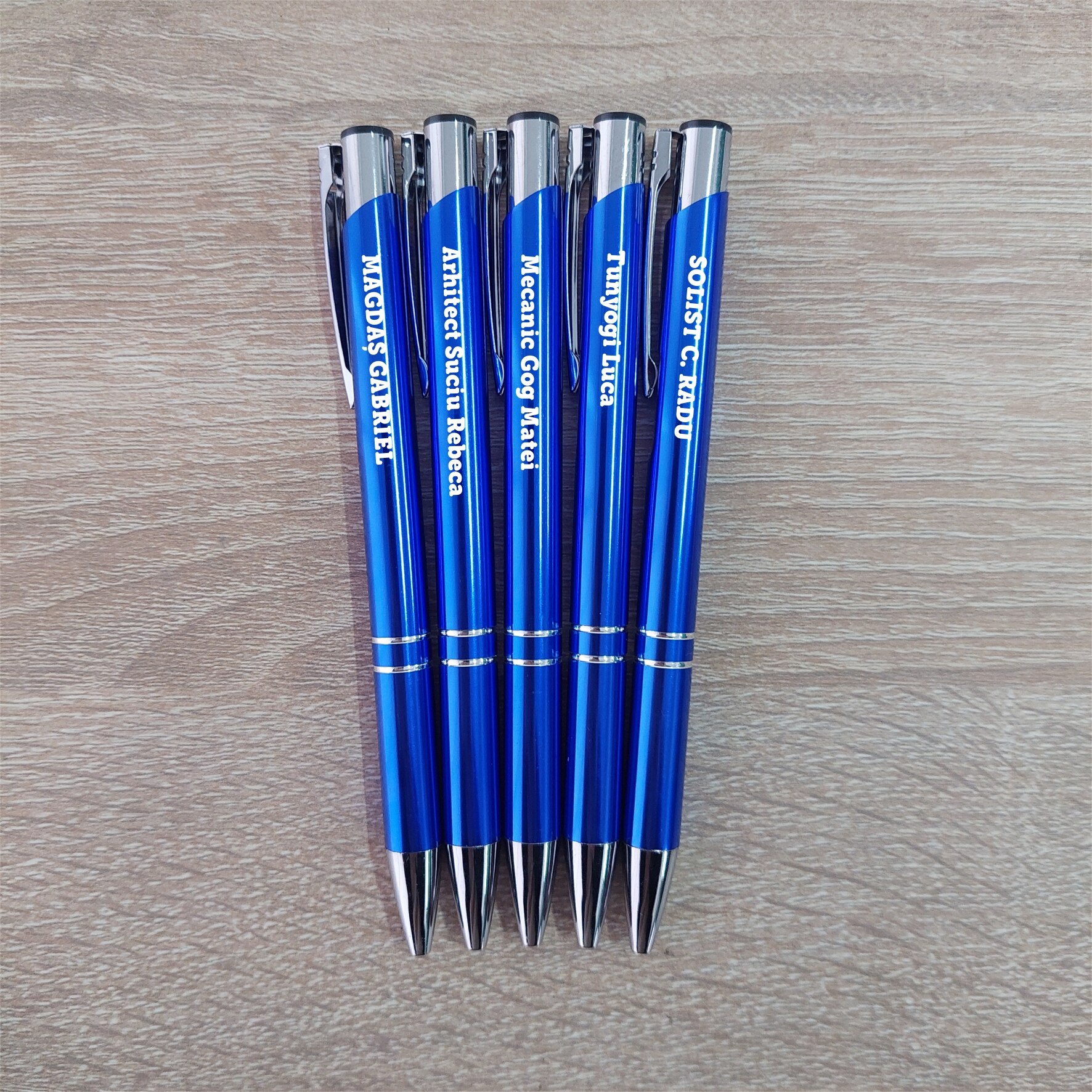 Set 5 pixuri metalice, corp albastru, scris albastru, Inedit Print SET4 ...