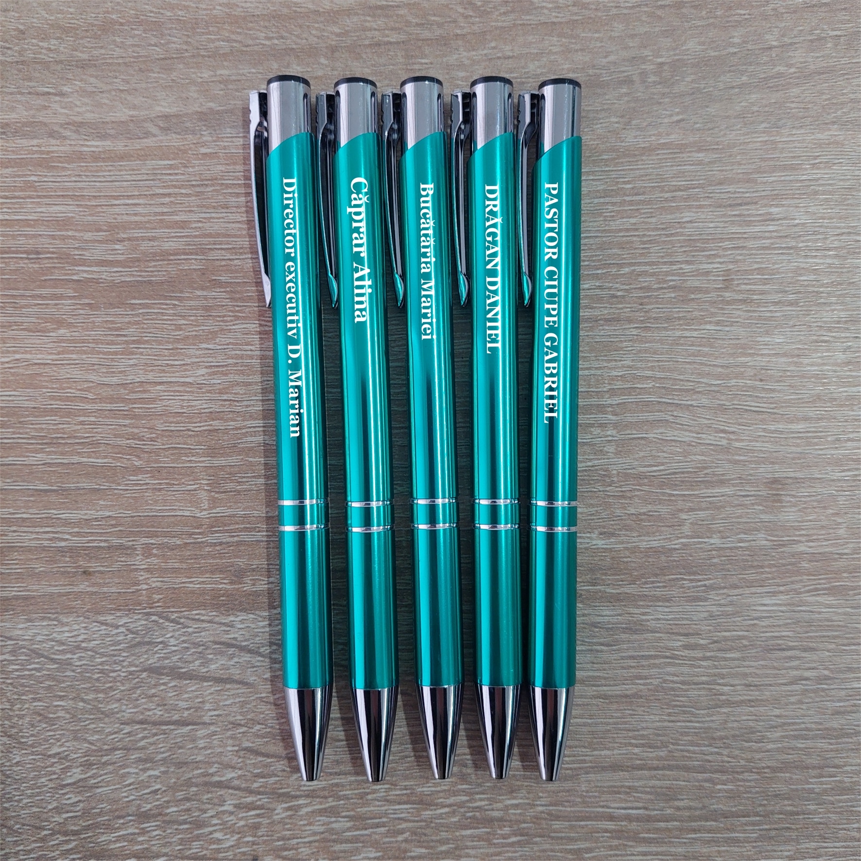 Set 5 pixuri metalice, corp turcoaz, scris albastru, Inedit Print SET13 ...