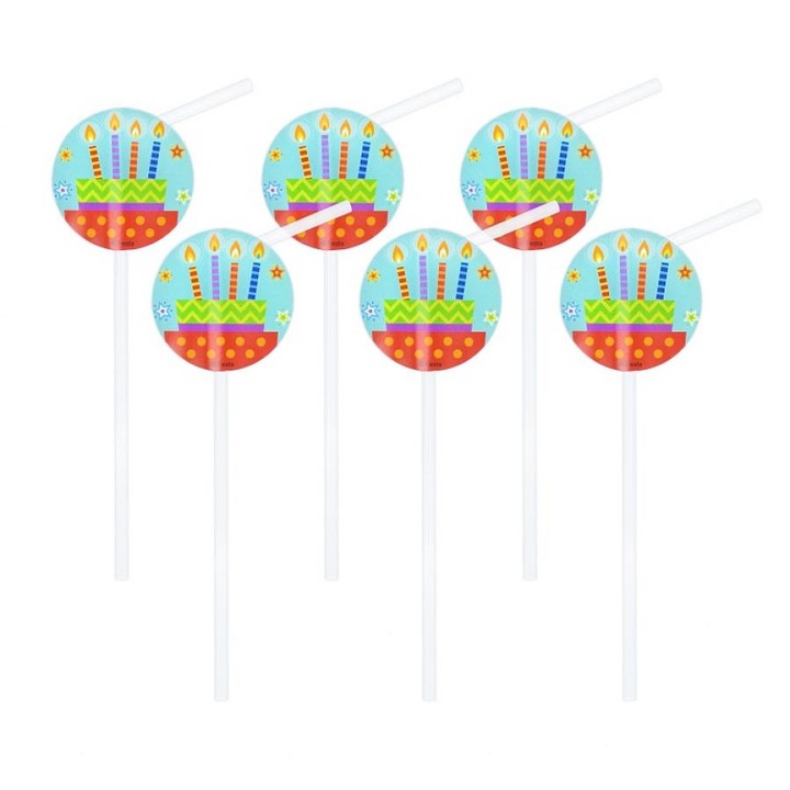 Set 6 paie cu cap flexibil din plastic, model tort colorat, 24 cm ...