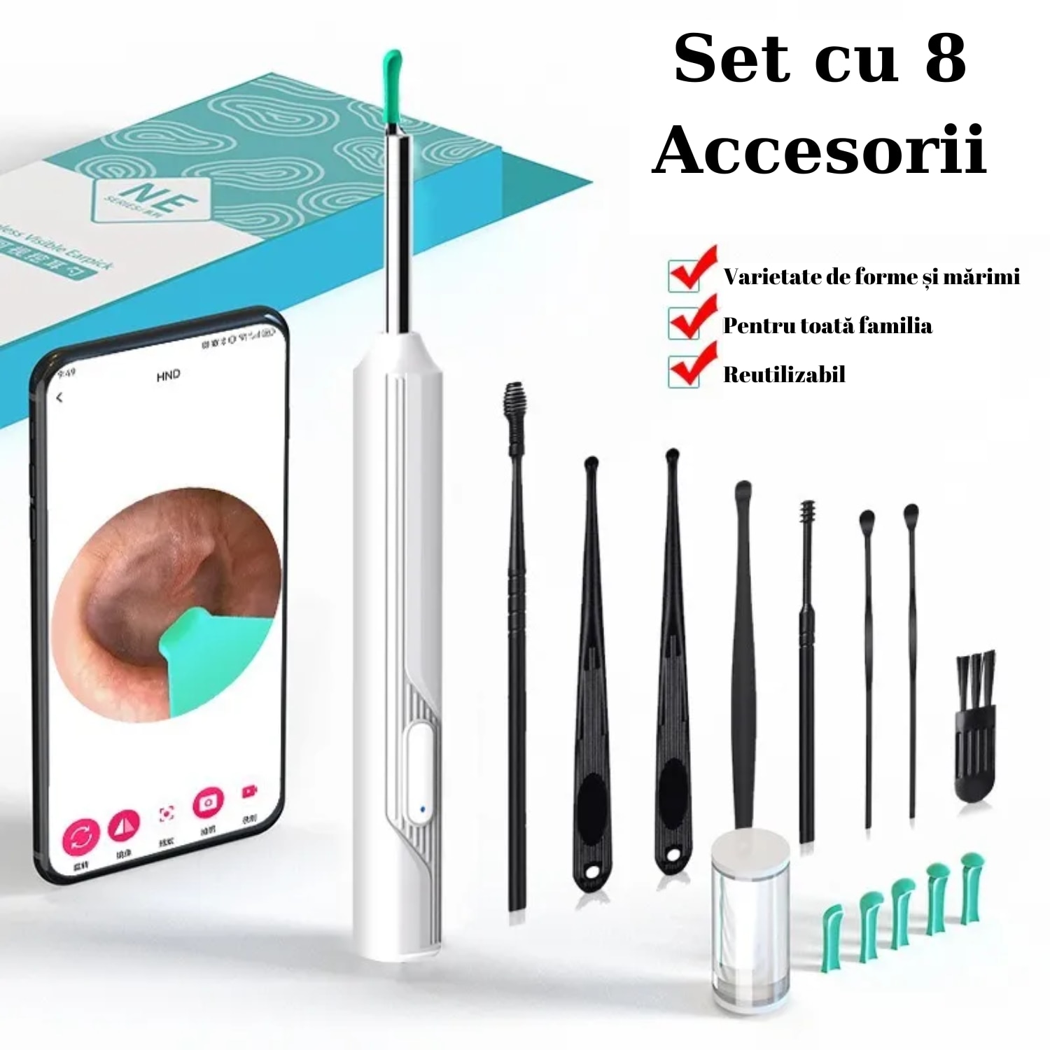 Aparat pentru Curatat Urechile, Camera Video de Inalta Definitie 1296P ...