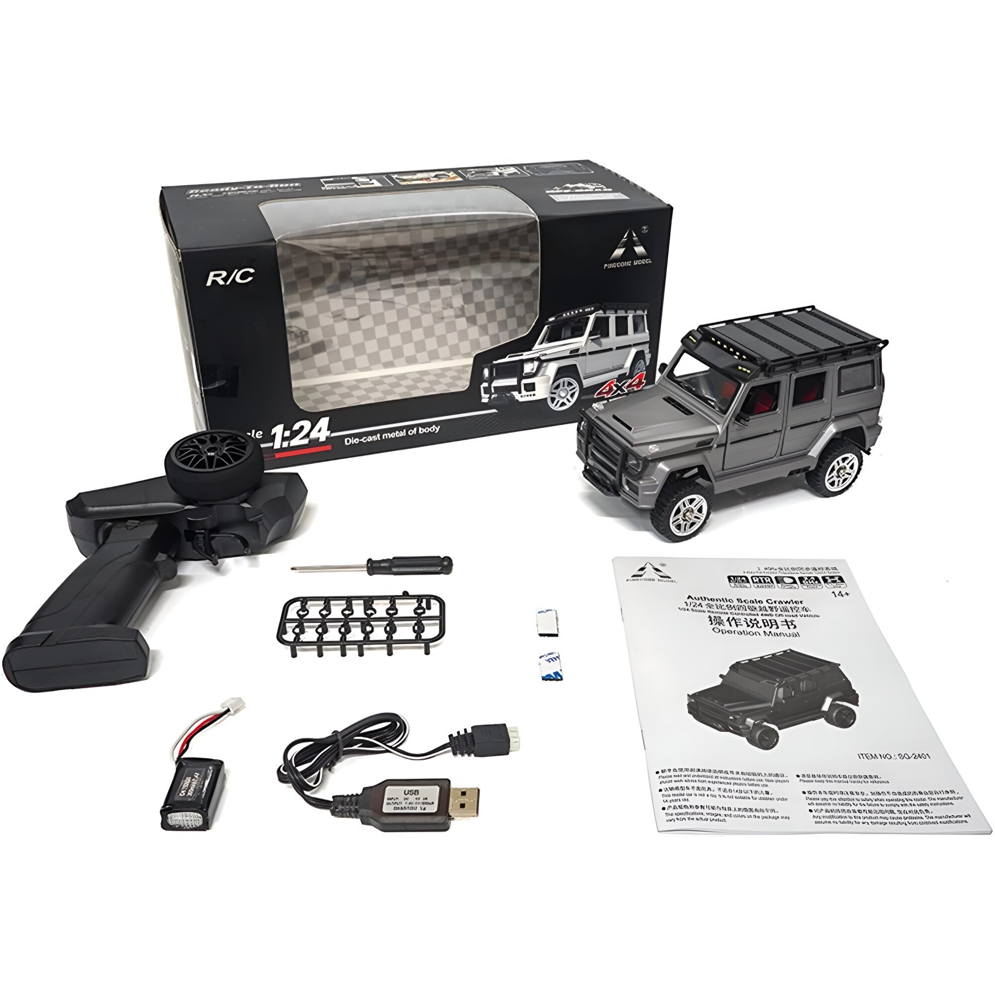 RC кола с дистанционно управление, OFF-ROAD 1:24 4WD, RTR, 2,4 GHz, Сив ...
