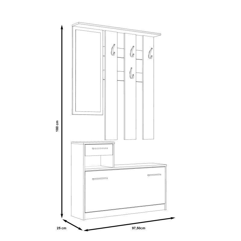 Cuier Hol cu Oglinda Model Aramis 97x180x25 cm, sertar depozitare si ...