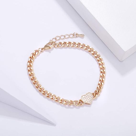 Bratara pentru femei tip lant cu element in forma de inima, zirconiu ...