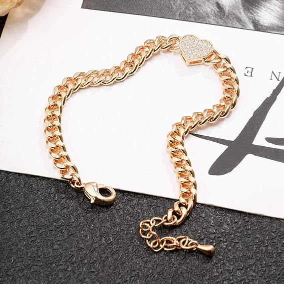 Bratara pentru femei tip lant cu element in forma de inima, zirconiu ...