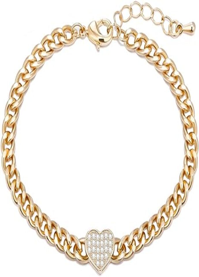 Bratara pentru femei tip lant cu element in forma de inima, zirconiu ...