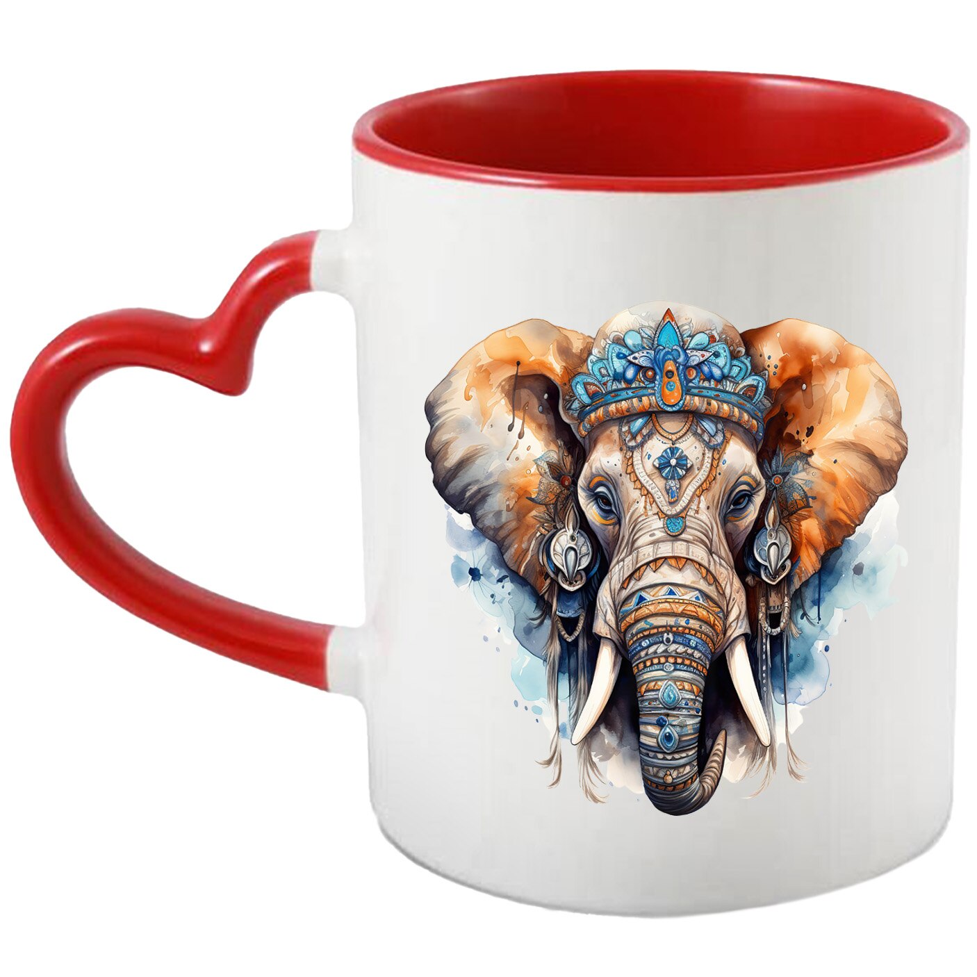 Cana cu un elefant pictat cu diferite simboluri, ilustratie, abstract ...