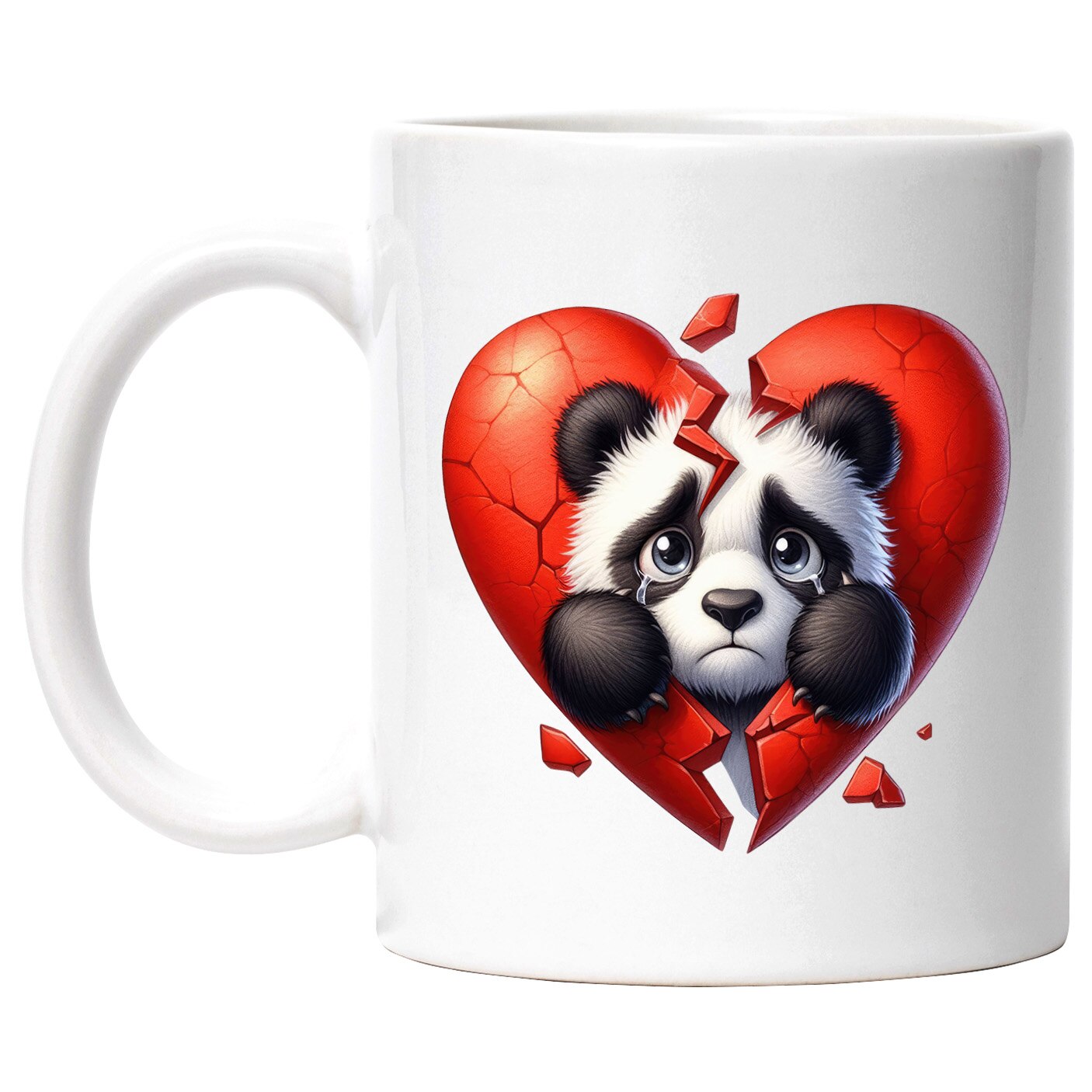 Cana cu un ursulet Panda trist, ilustratie, inima rupta, dezamagire ...