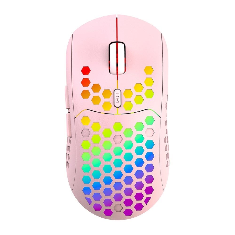 Mouse gaming Wireless, Iblancod BL110, 3200 dpi, 6 butoane, RGB, Roz ...