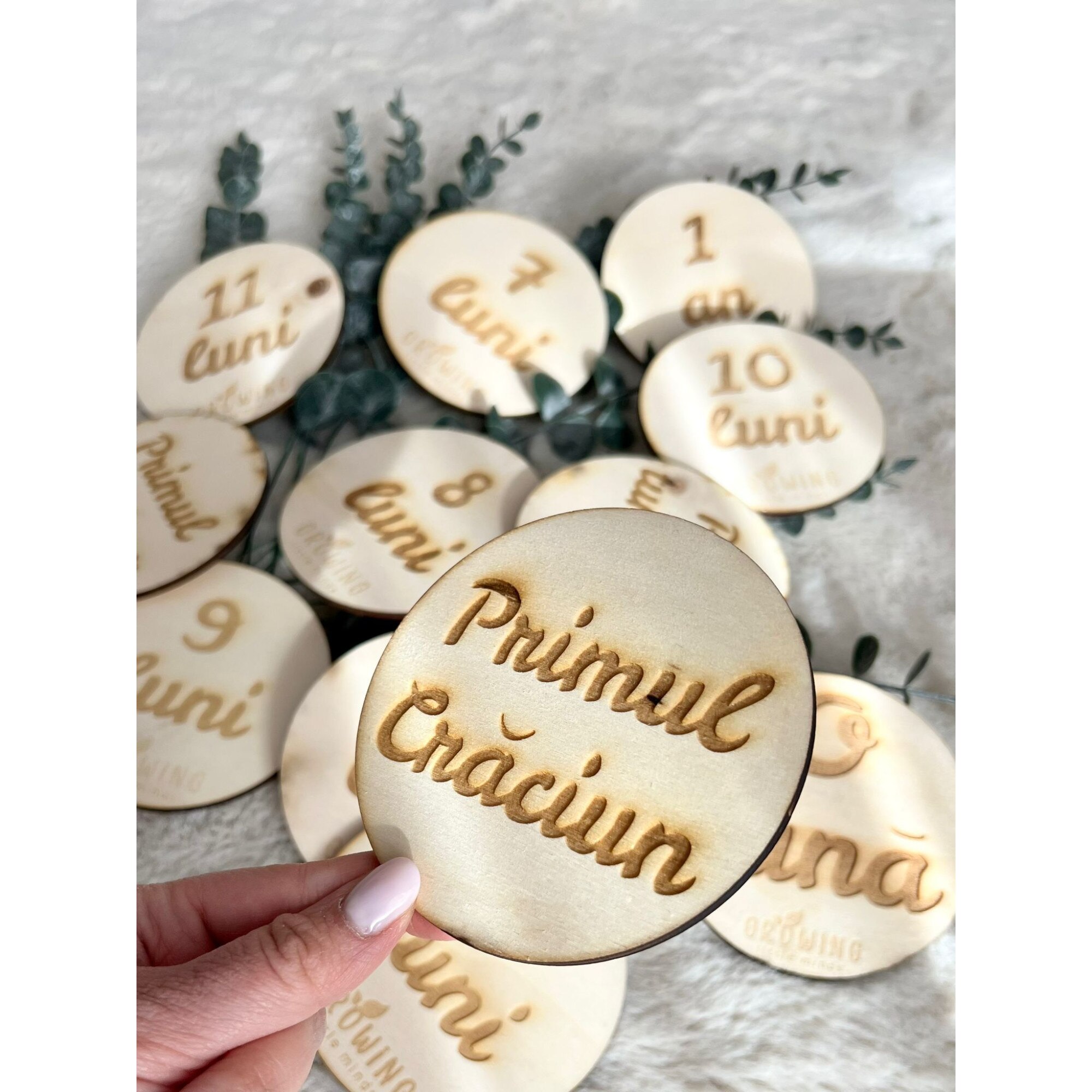 Carduri de tip milestone din lemn, pentru bebelusi, reversibile, in ...