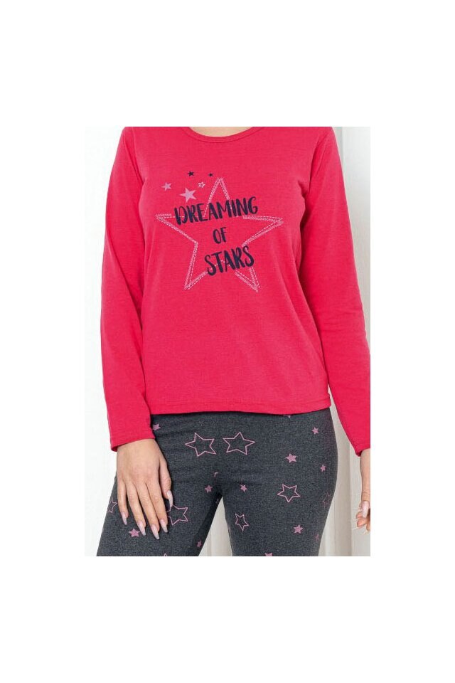 Pijama femei, maneca lunga, bumbac, Dreaming of stars, roz - eMAG.ro
