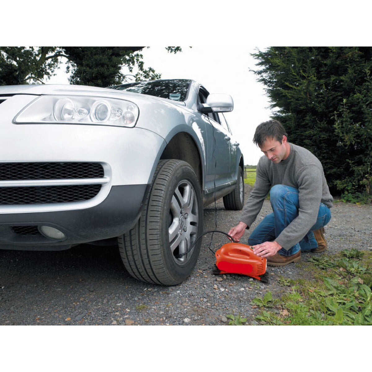 Compresor auto portabil, 12V, 8 bar, oprire automata, rosu portocaliu ...