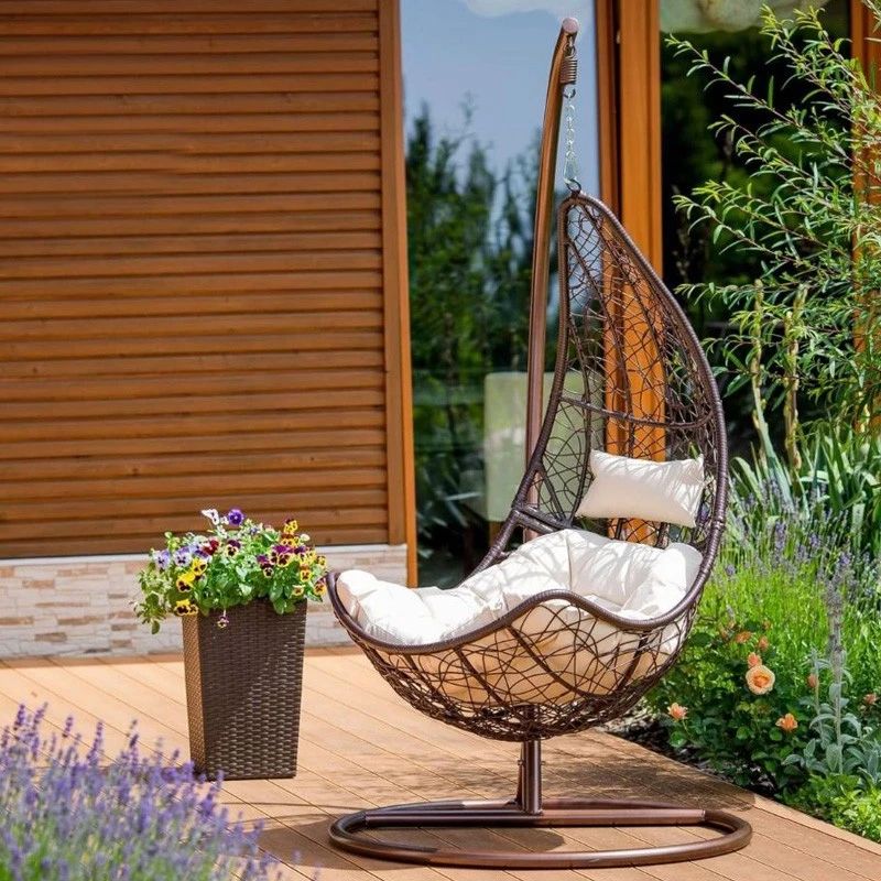 Fotoliu suspendat pentru gradina, PROCART, 122x82x72 cm, perne bej ...