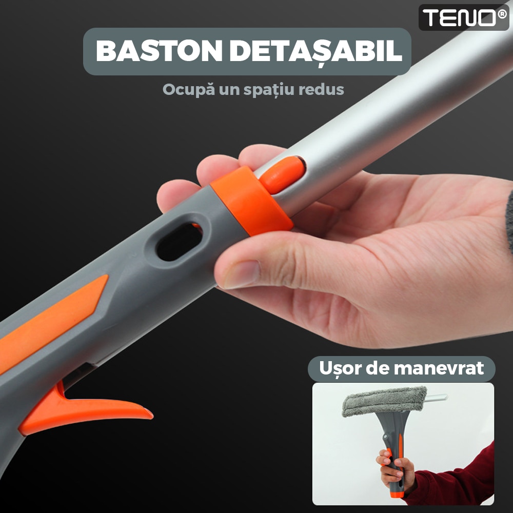 Stergator de Geamuri 3 in 1 Teno®, laveta detasabila, racleta pentru ...