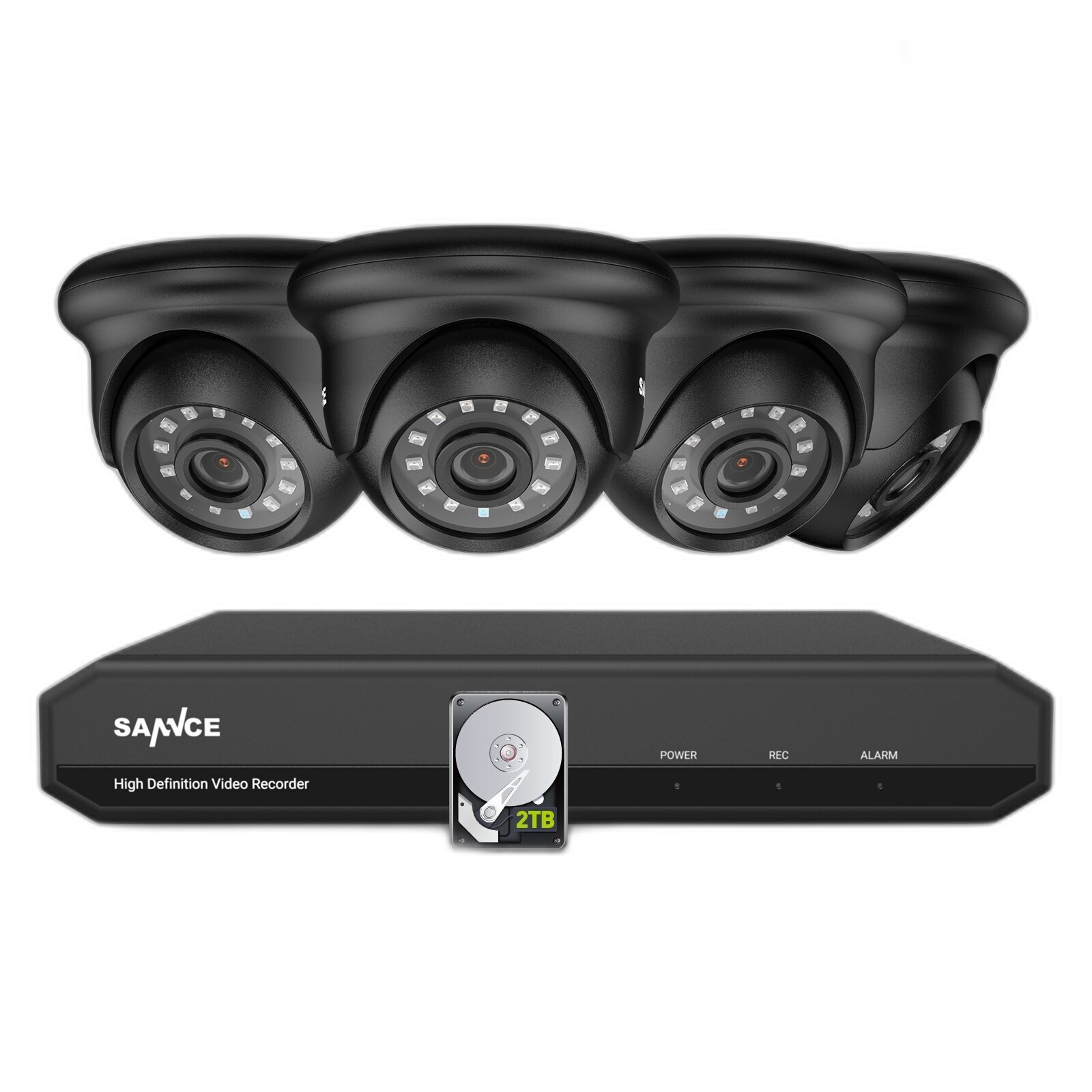 Система за видеонаблюдение, DVR, 2MP, 1080P, 4 камери, H.264, Черен ...