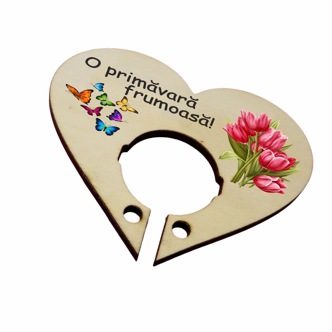 Martisor, Baza acadea, Inima, Lemn, 10×8 cm, Primavara, BBUV005 - eMAG.ro