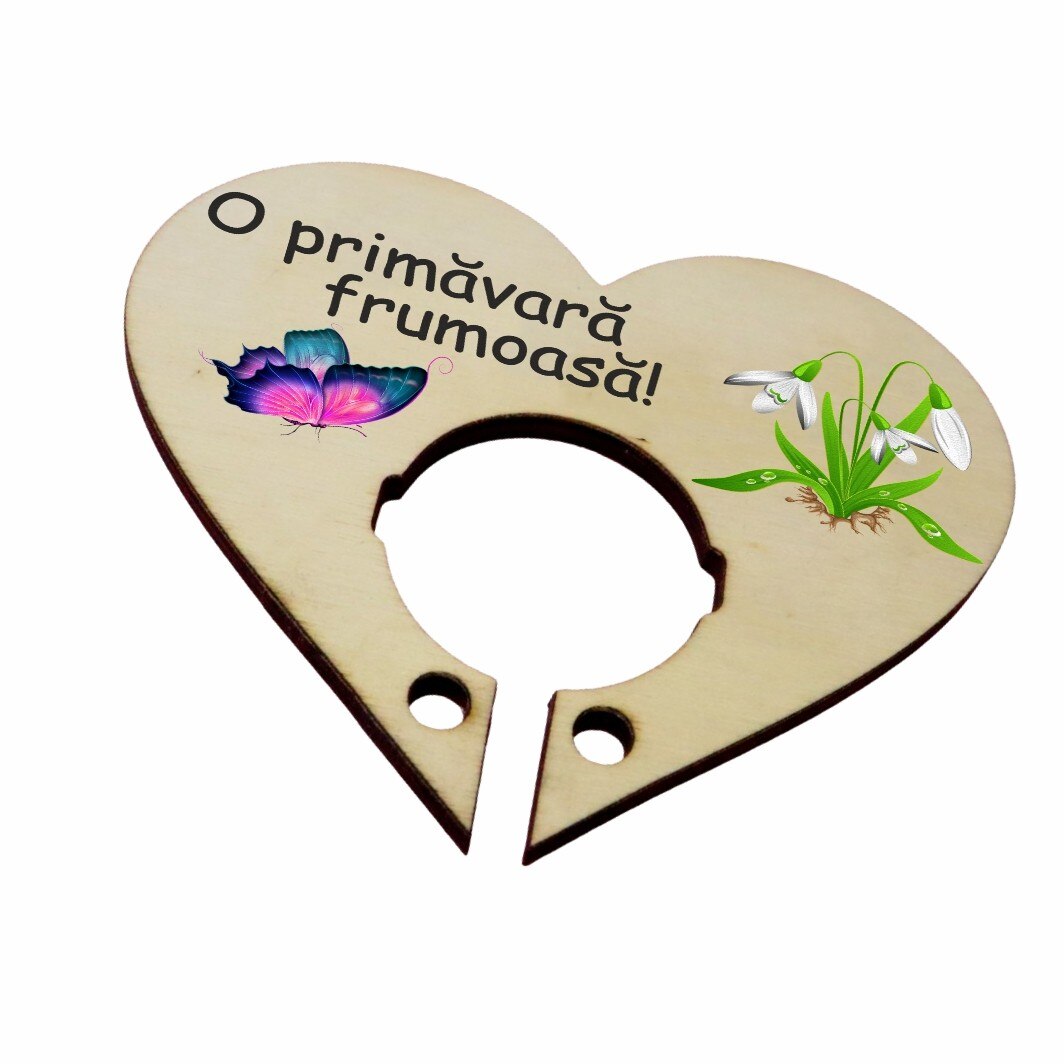 Martisor, Baza acadea, Inima, Lemn, 10×8 cm, Primavara, BBUV003 - eMAG.ro