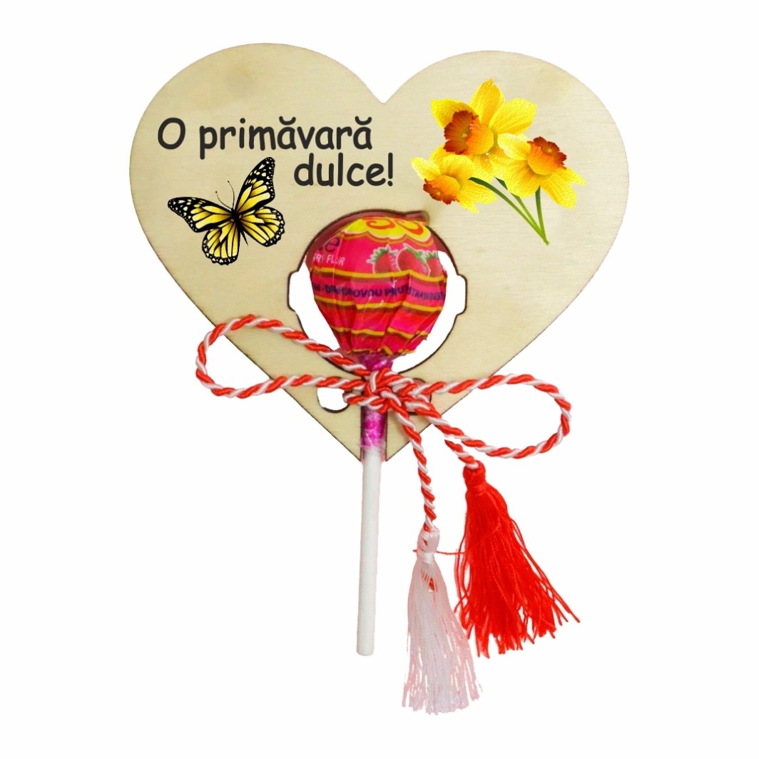 Martisor, Baza acadea, Inima, Lemn, 10×8 cm, Primavara, BBUV004 - eMAG.ro