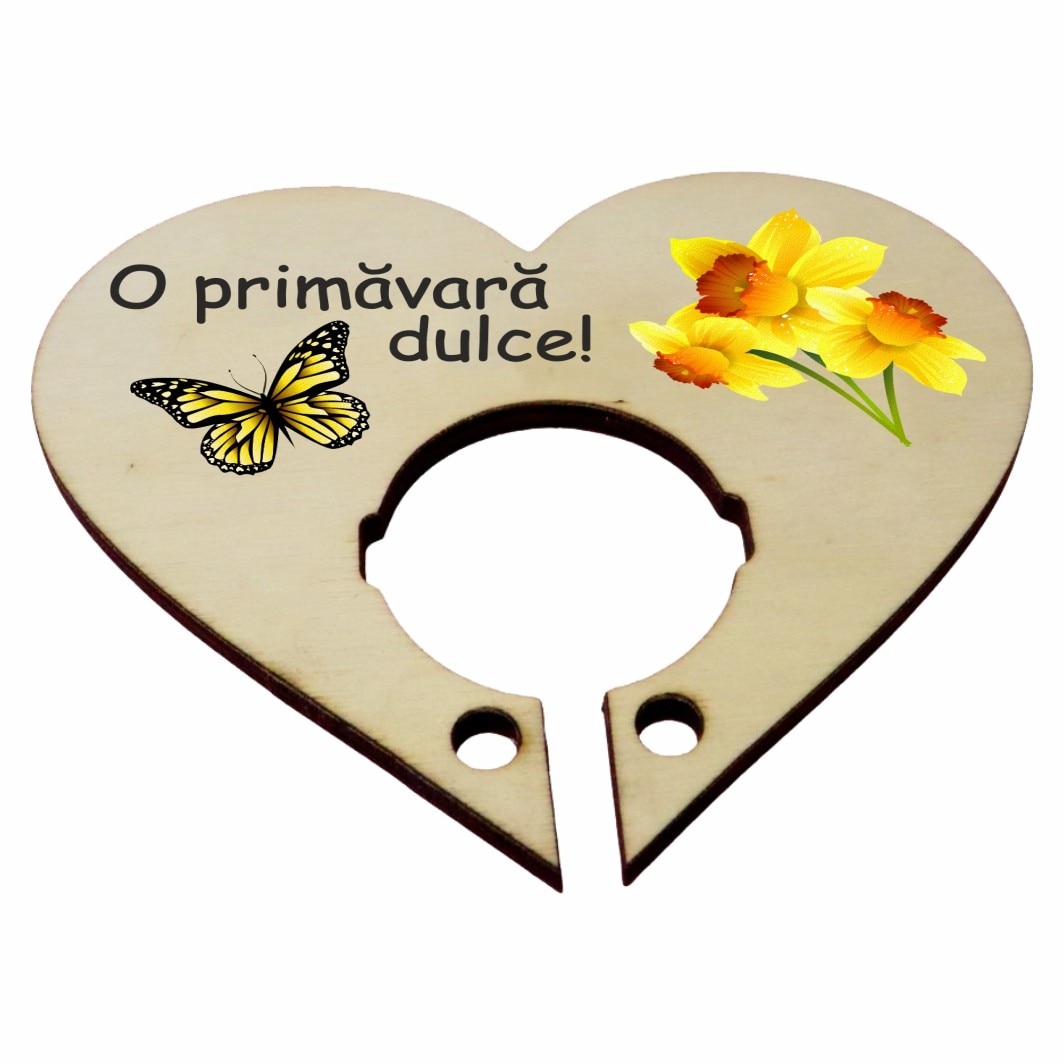 Martisor, Baza acadea, Inima, Lemn, 10×8 cm, Primavara, BBUV004 - eMAG.ro