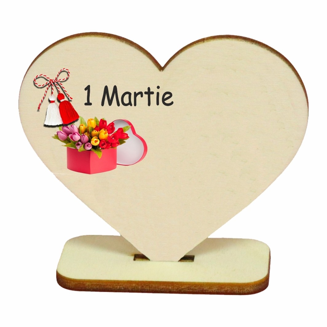 Martisor, Baza pentru flori, Inima, Lemn, 1 Martie, Primavara, 10×8 cm ...