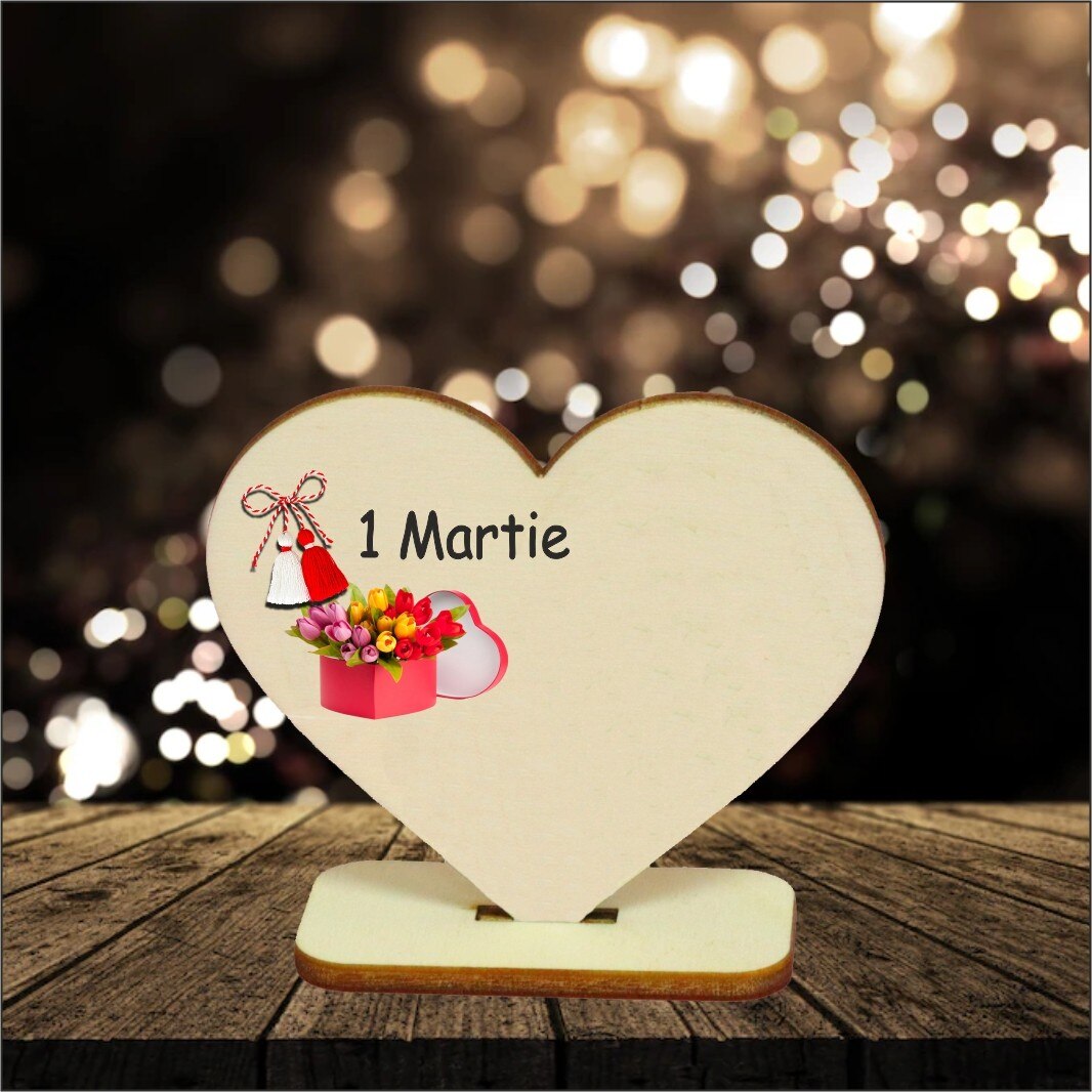Martisor, Baza pentru flori, Inima, Lemn, 1 Martie, Primavara, 10×8 cm ...