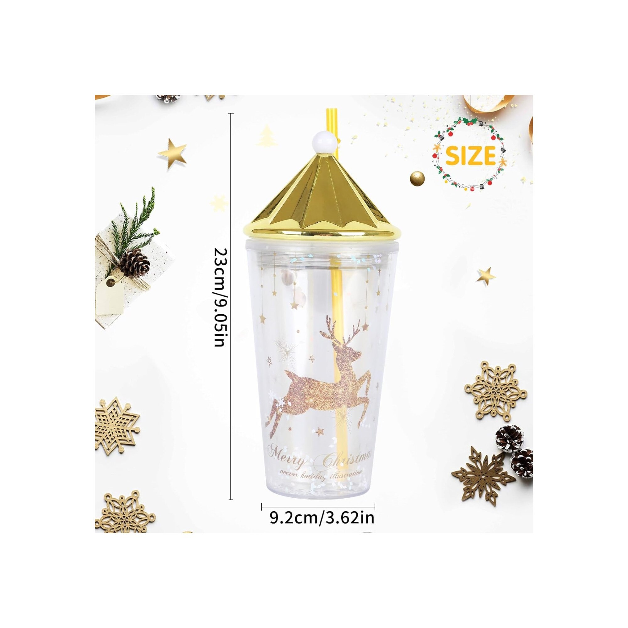 Pahar pentru copii, capac cu filet si pai din plastic, pereti dubli cu ...