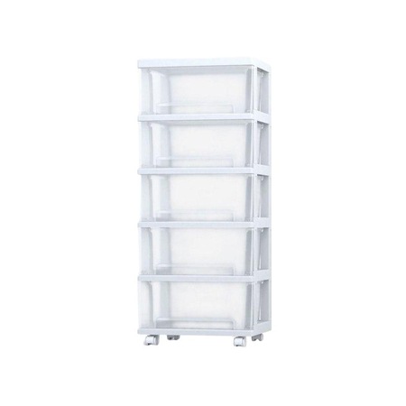 Raft, Plastic, 32x16x40cm, 5 sertare, Alb/Transparent - eMAG.ro