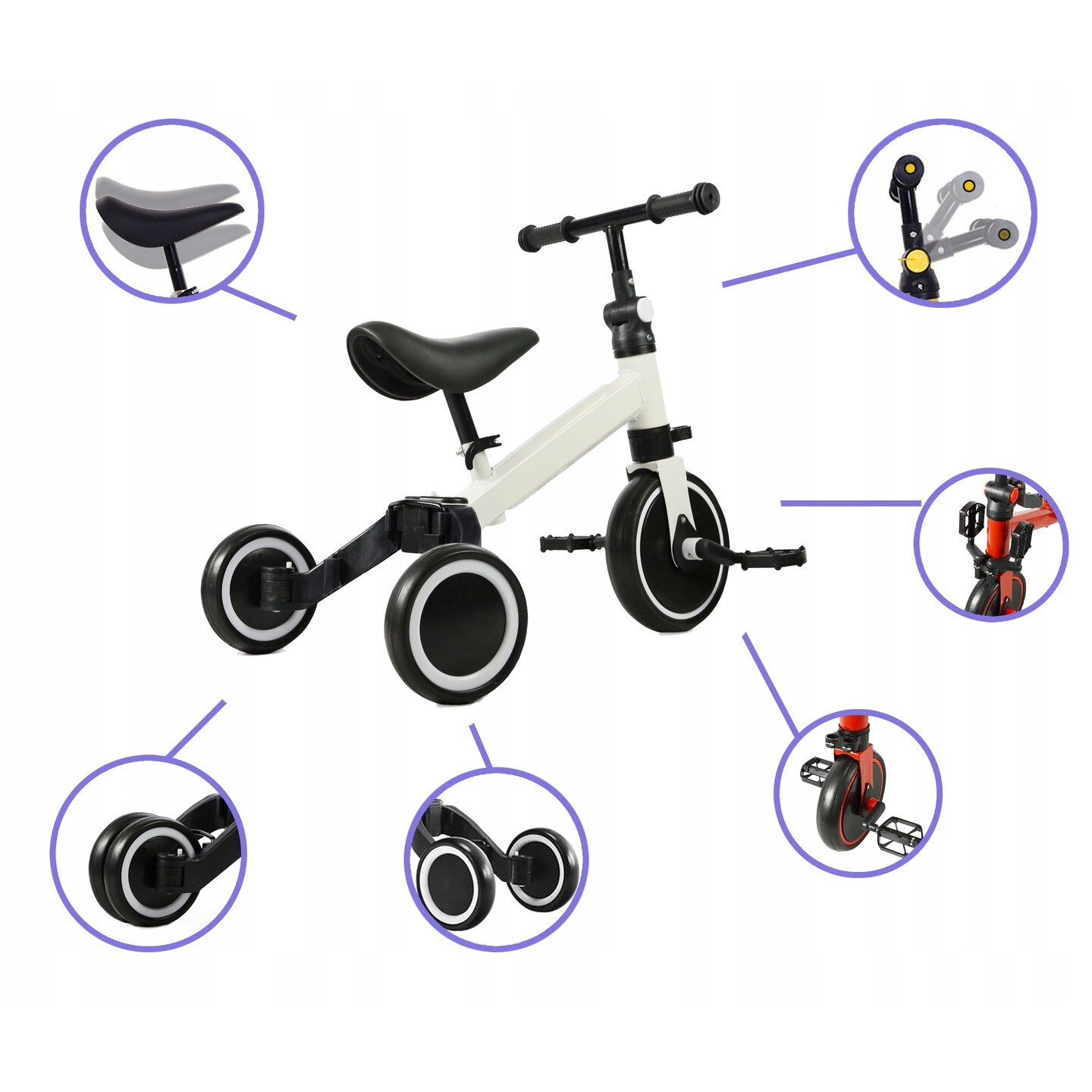 Tricicleta pentru copii 4in1 Ghidon alb reglabil alb - eMAG.ro