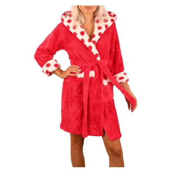 Halat de dama pufos cu buline -rosu XL - eMAG.ro