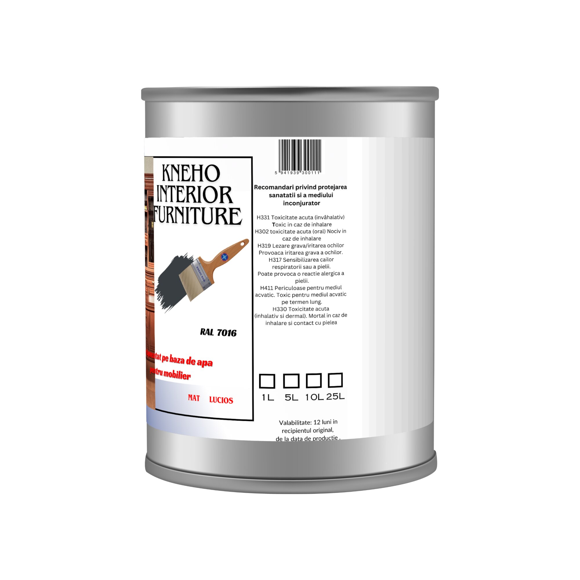 Lac pe baza de apa pentru mobilier de interior gri inchis, RAL 7016, 1L ...