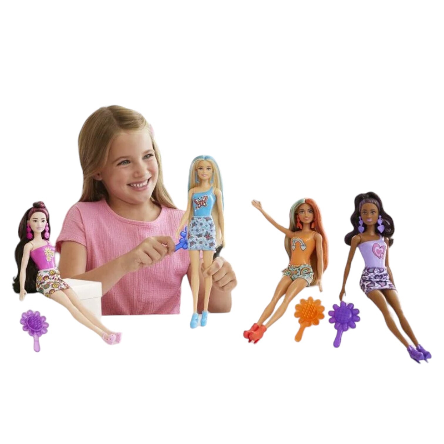 Papusa Barbie - Color Reveal, Curcubeu, 6 accesorii surpriza - eMAG.ro