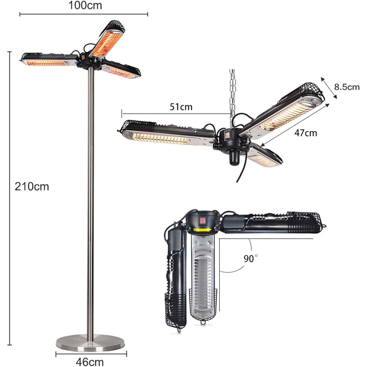 Incalzitor cu cuart, pentru terasa, cu halogen, 2000 W, metal, negru ...