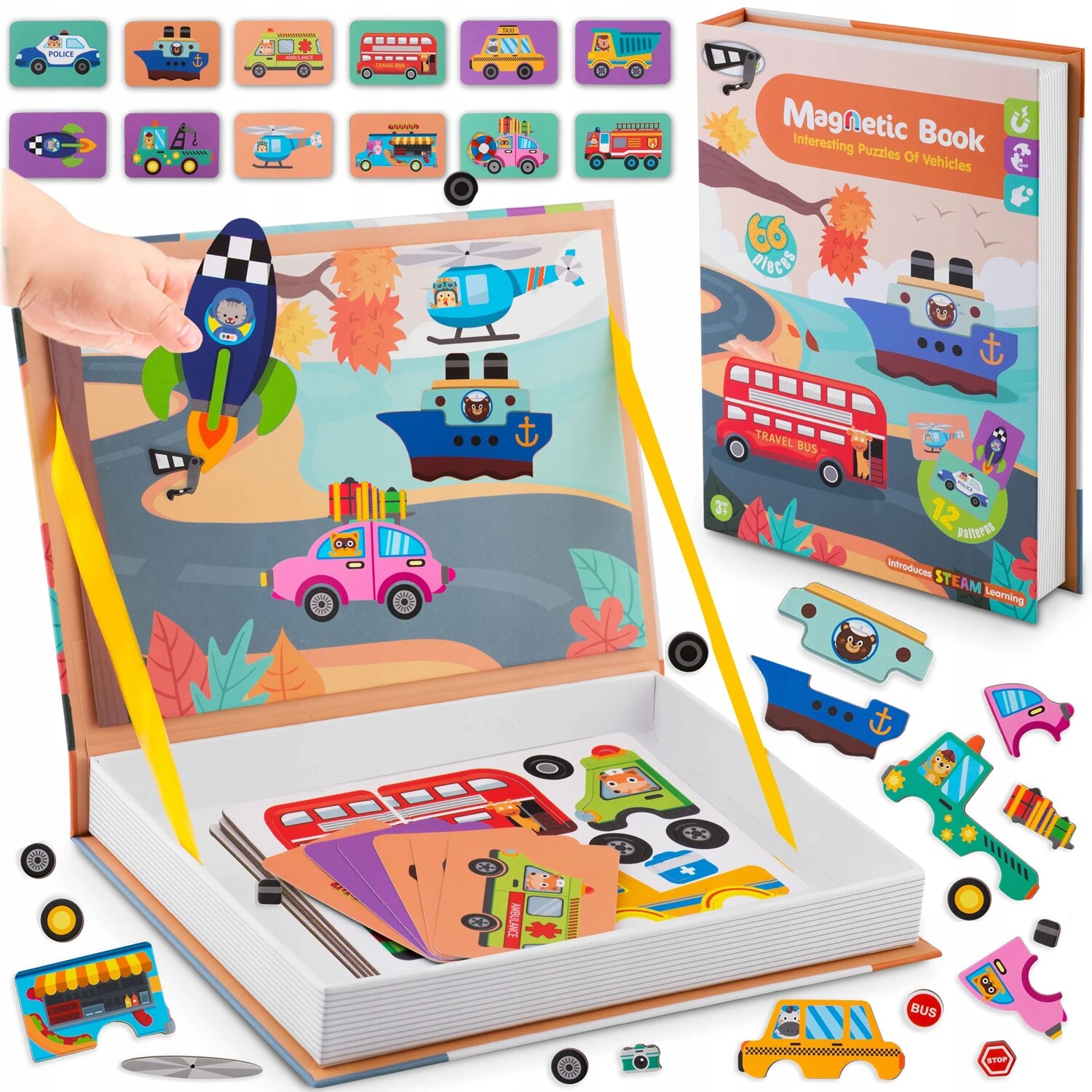 Carte Magnetica cu Puzzle "Likesmart Magnetic Book - Vehicles", fundal ...