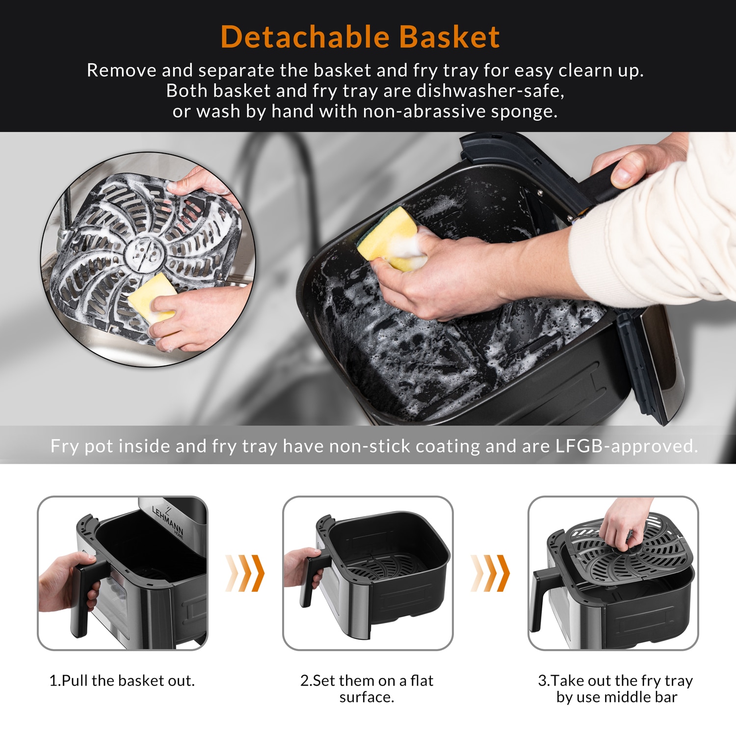 Friteuza cu aer cald, fara ulei, Lehmann Bakado, Airfryer 1800W, 8L ...