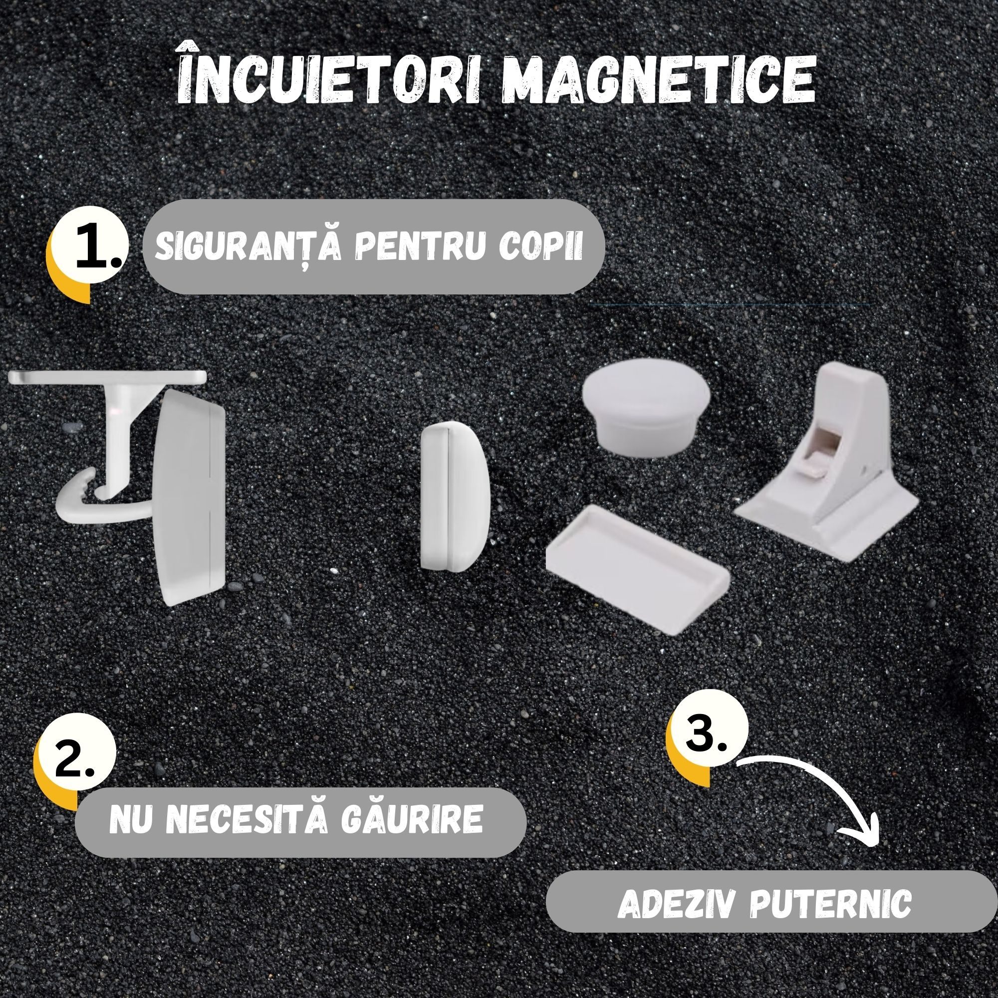 Set 4 Bucati Incuietori magnetice, 1 Magnet Cheia, TU&YA® Pentru inchidere dulapurilor, sertare ...