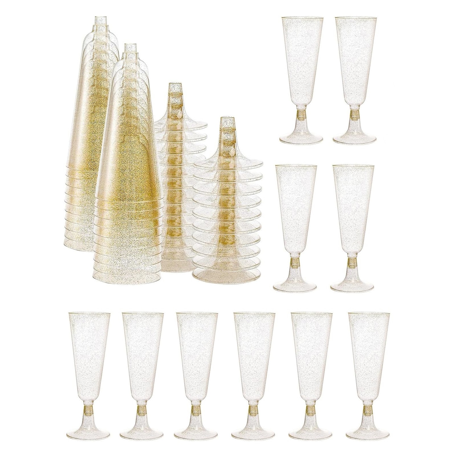 Set 25 pahare sampanie, cu sclipici, reutilizabile, plastic, 150 ml ...