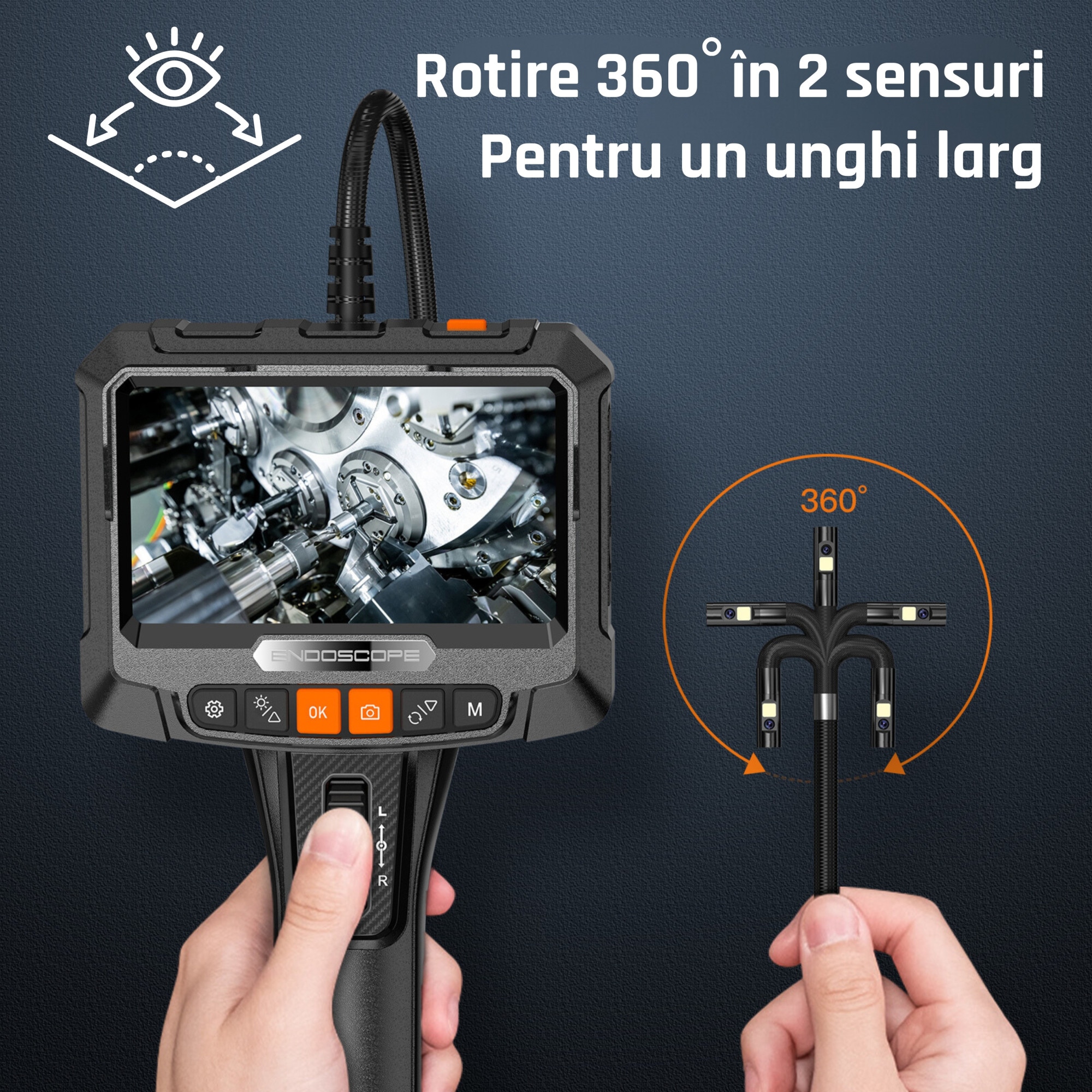 Endoscop/Boroscop industrial articulat 360 pentru inspectii, TAITAVA S10, Lungime 1M, 2Mpx 8mm ...