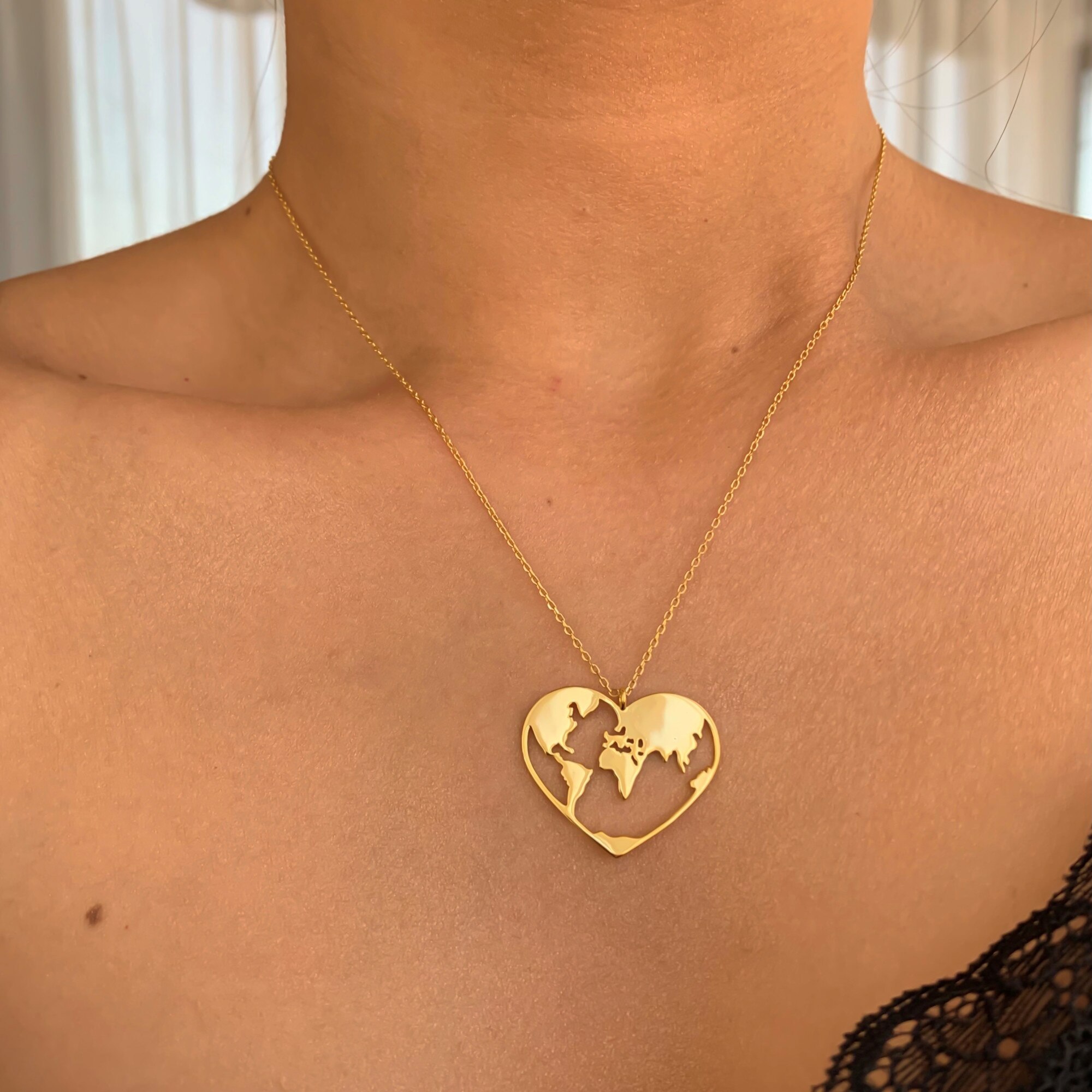 Colier pandantiv inima model harta, Argint 925 placat cu aur 18k - eMAG.ro