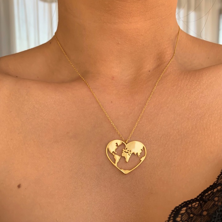 Colier pandantiv inima model harta, Argint 925 placat cu aur 18k - eMAG.ro