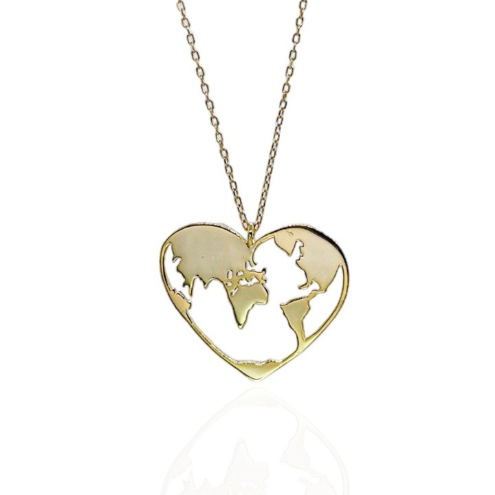 Colier pandantiv inima model harta, Argint 925 placat cu aur 18k - eMAG.ro