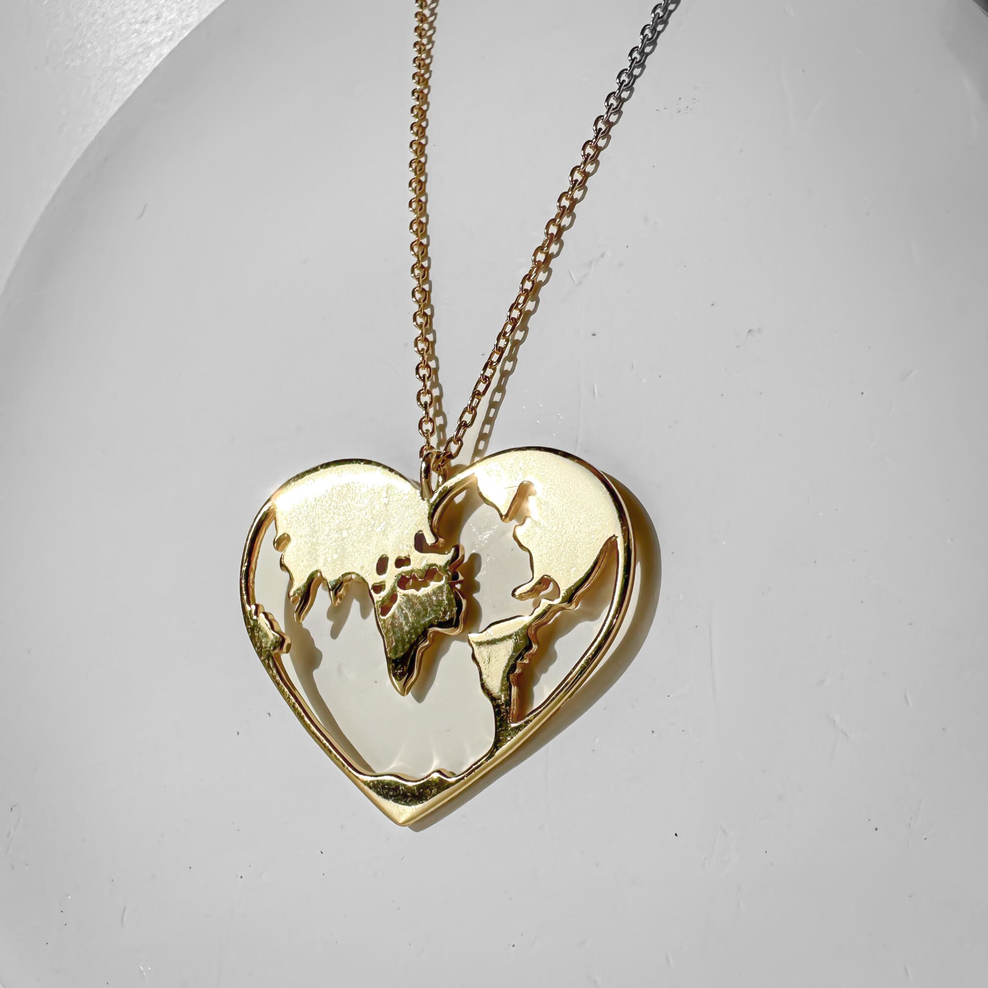 Colier pandantiv inima model harta, Argint 925 placat cu aur 18k - eMAG.ro