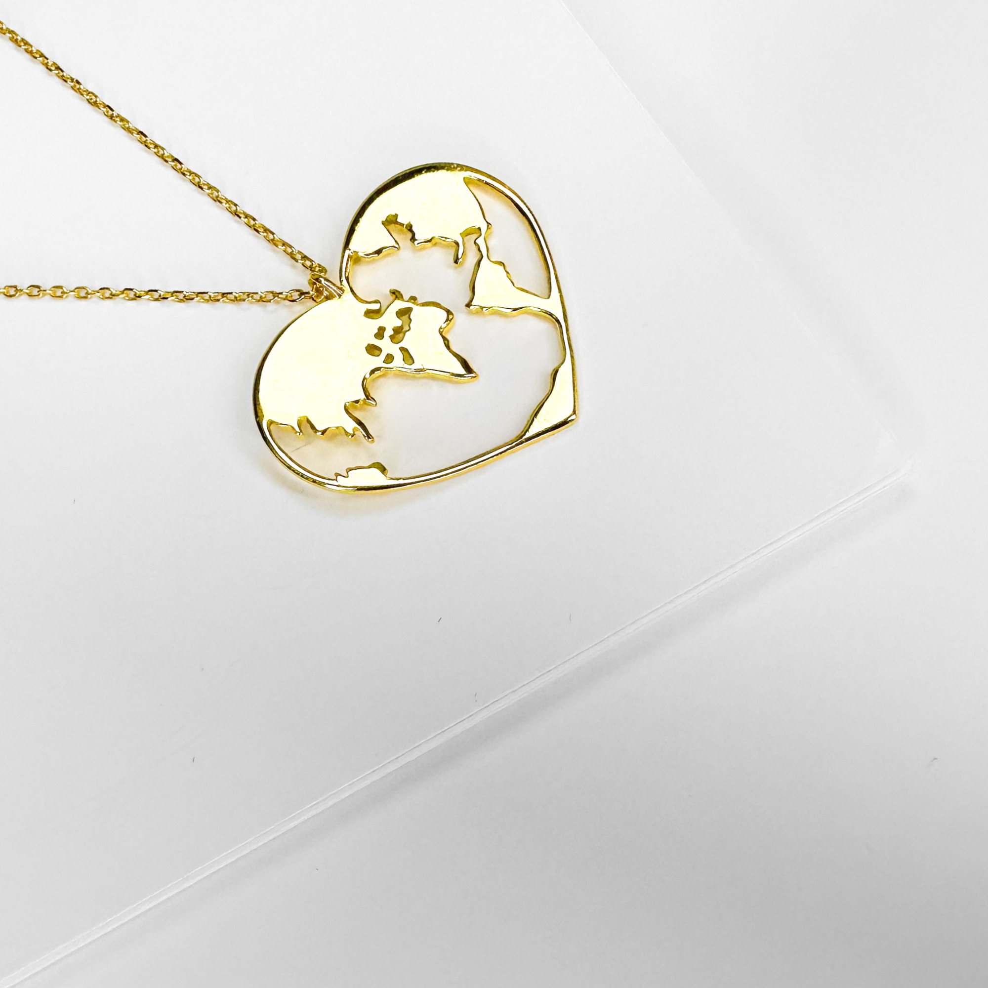 Colier pandantiv inima model harta, Argint 925 placat cu aur 18k - eMAG.ro